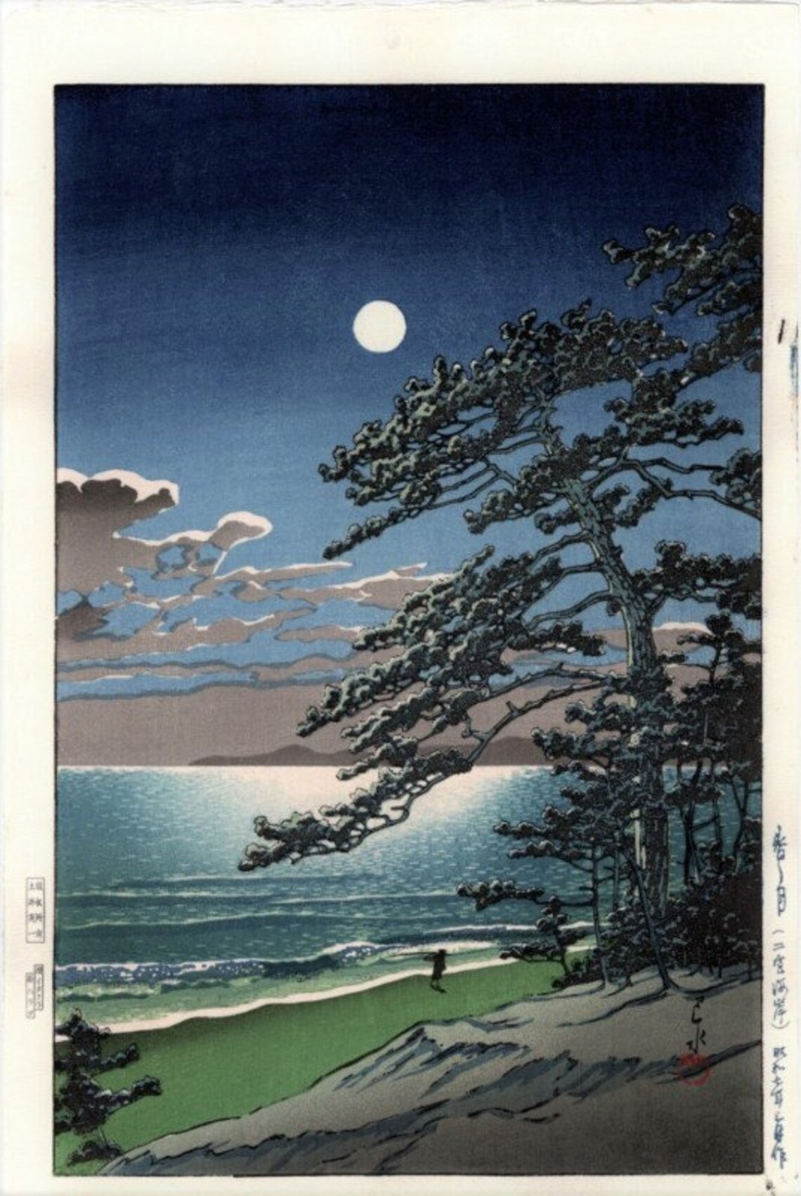 KAWASE HASUI spring Moon Seaside of Ninomiya Japanese Woodblock Print ...