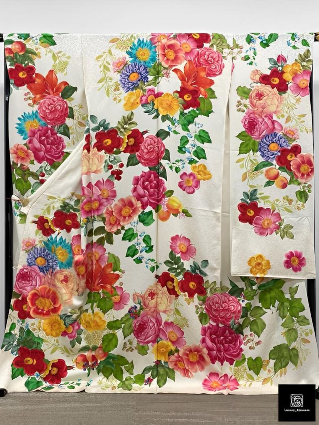 Furisode Kimono Karieba Black Color Peony Pattern Wedding Premium Pure ...