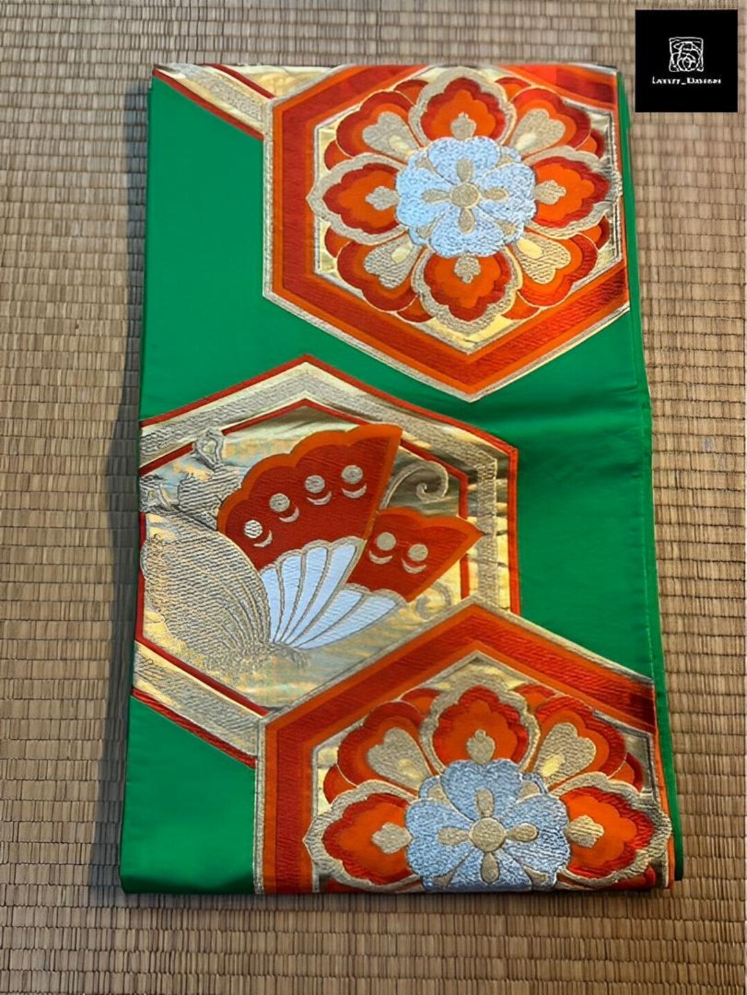Obi Kimono Green Color Flower Pattern Wedding Premium Pure Silk ...