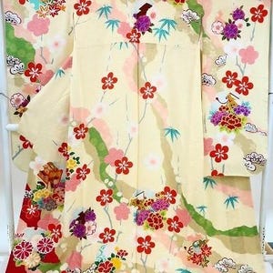 Japanese Kimono Furisode 5set Luxurious Wedding Pure Silk Plum Cherry ...