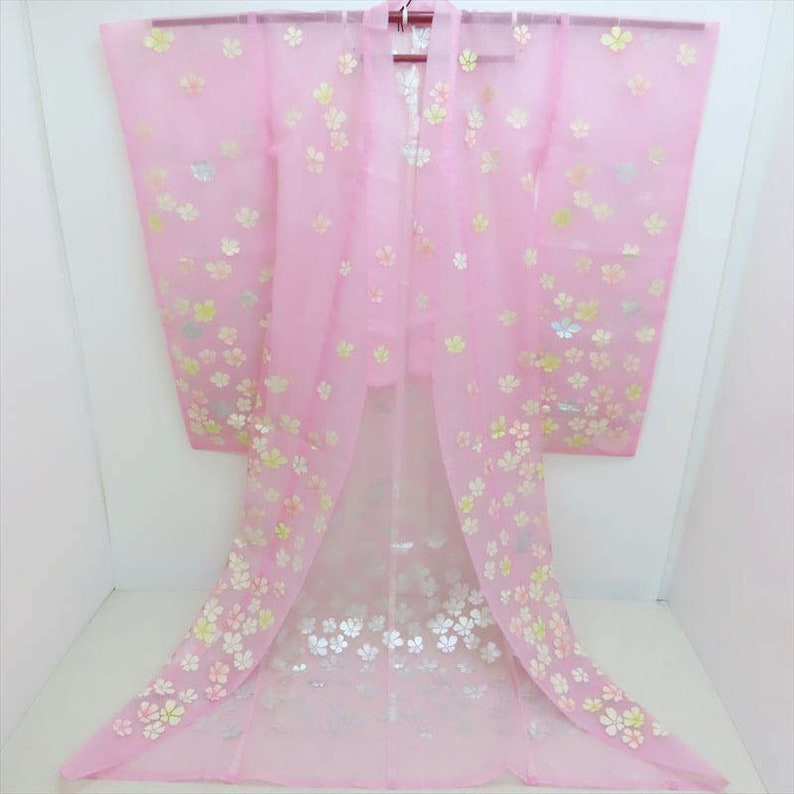 Japanese Kimono Uchikake Luxurious Wedding See-through Flower Pink K525 ...