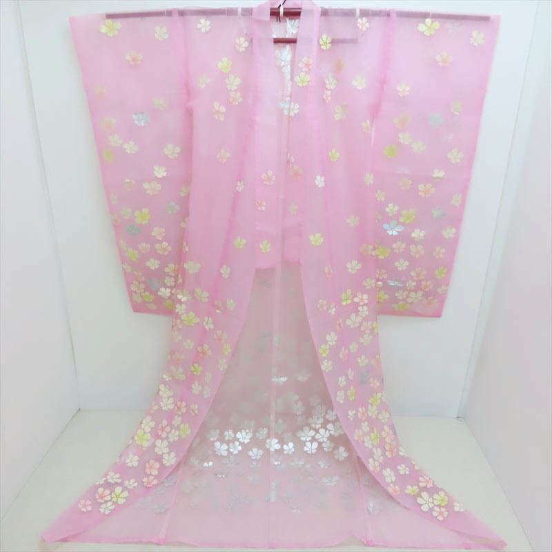 Japanese Kimono Uchikake Luxurious Wedding See-through Flower Pink K525 ...