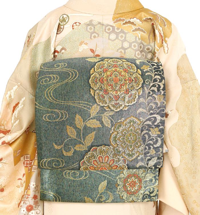 Japanese Kimono Obi Luxurious Wedding Pure Silk Fukuro Obi Flower ...