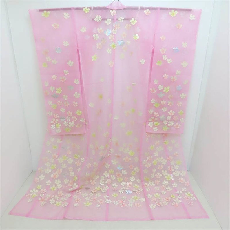 Japanese Kimono Uchikake Luxurious Wedding See-through Flower Pink K525 ...