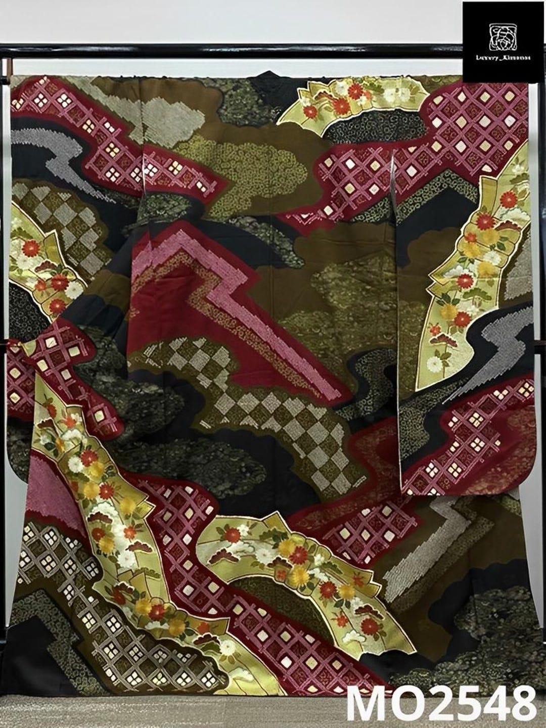 Furisode Kimono Black Color Chrysanthemum Pattern Wedding Premium Pure ...
