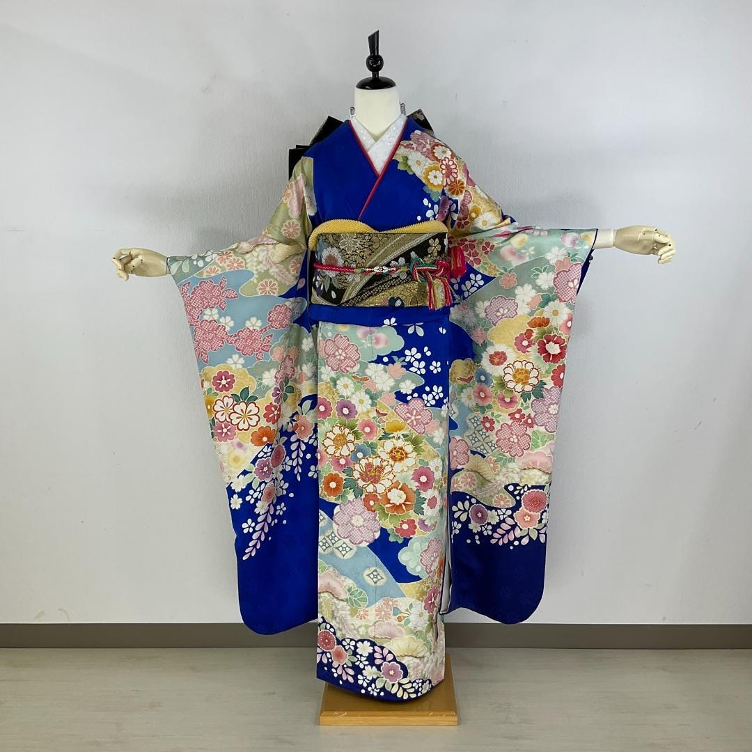 Japanese Kimono Furisode 7set Luxurious Wedding Pure Silk Peony Cherry ...