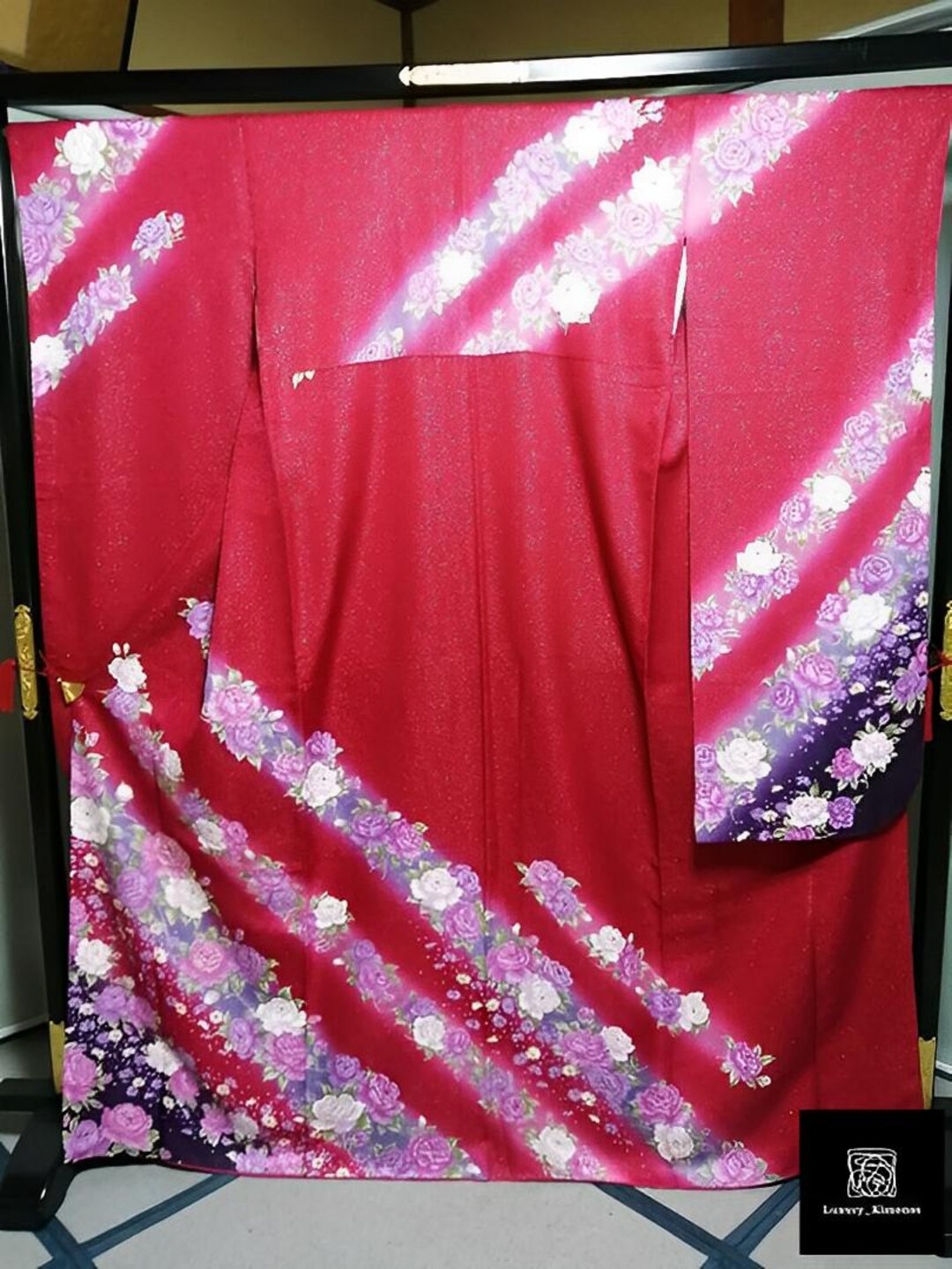Furisode Kimono Red Color Peony Pattern Wedding Premium Pure Silk ...