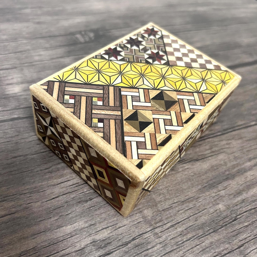 Yosegi Secret Puzzle Box 4-sun – 4-step Himitsu-bako | Handmade ...
