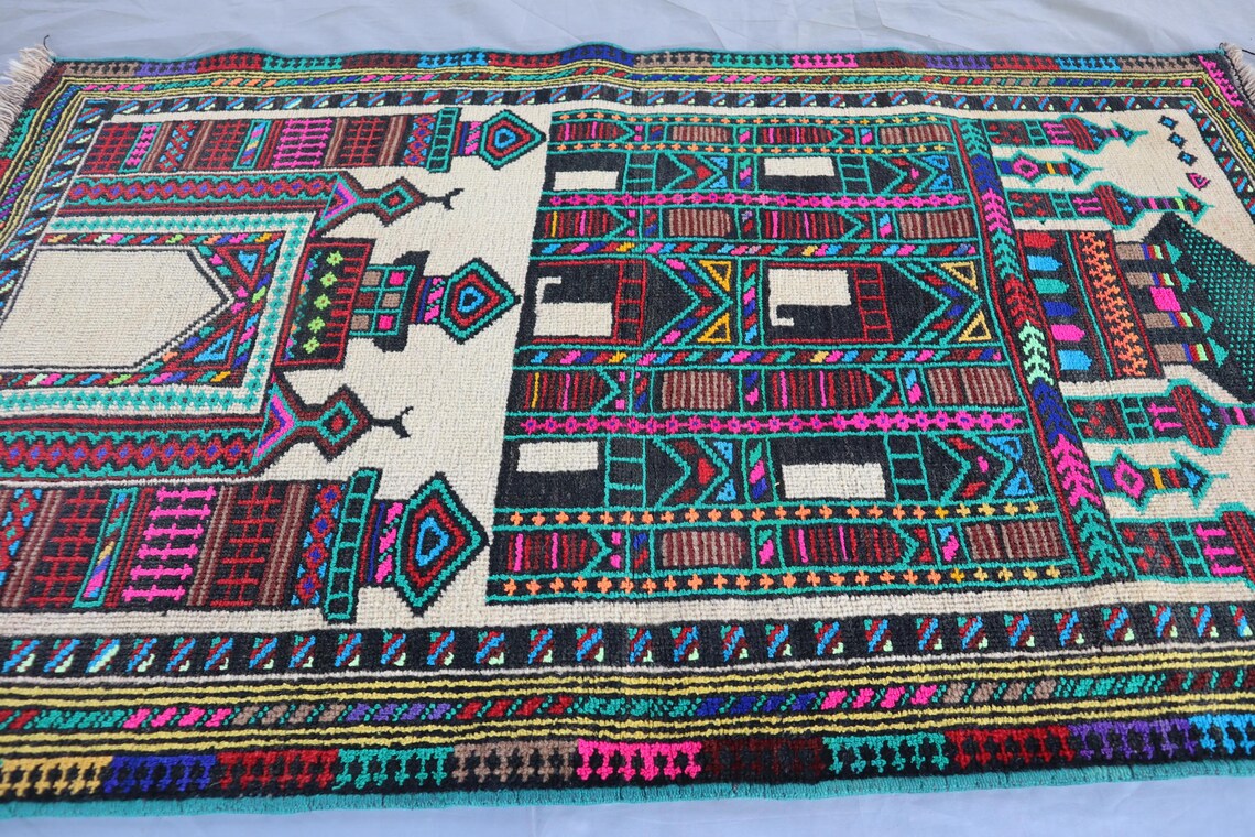 2x4 Ft Antique Afghan Prayer Rug, Handmade Wool Area Rug, Vintage ...