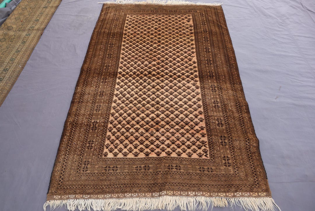 Terracotta Antique 3'8x6'2 Ft Turkmen Caucasian Rug/ Afghan Handmade ...
