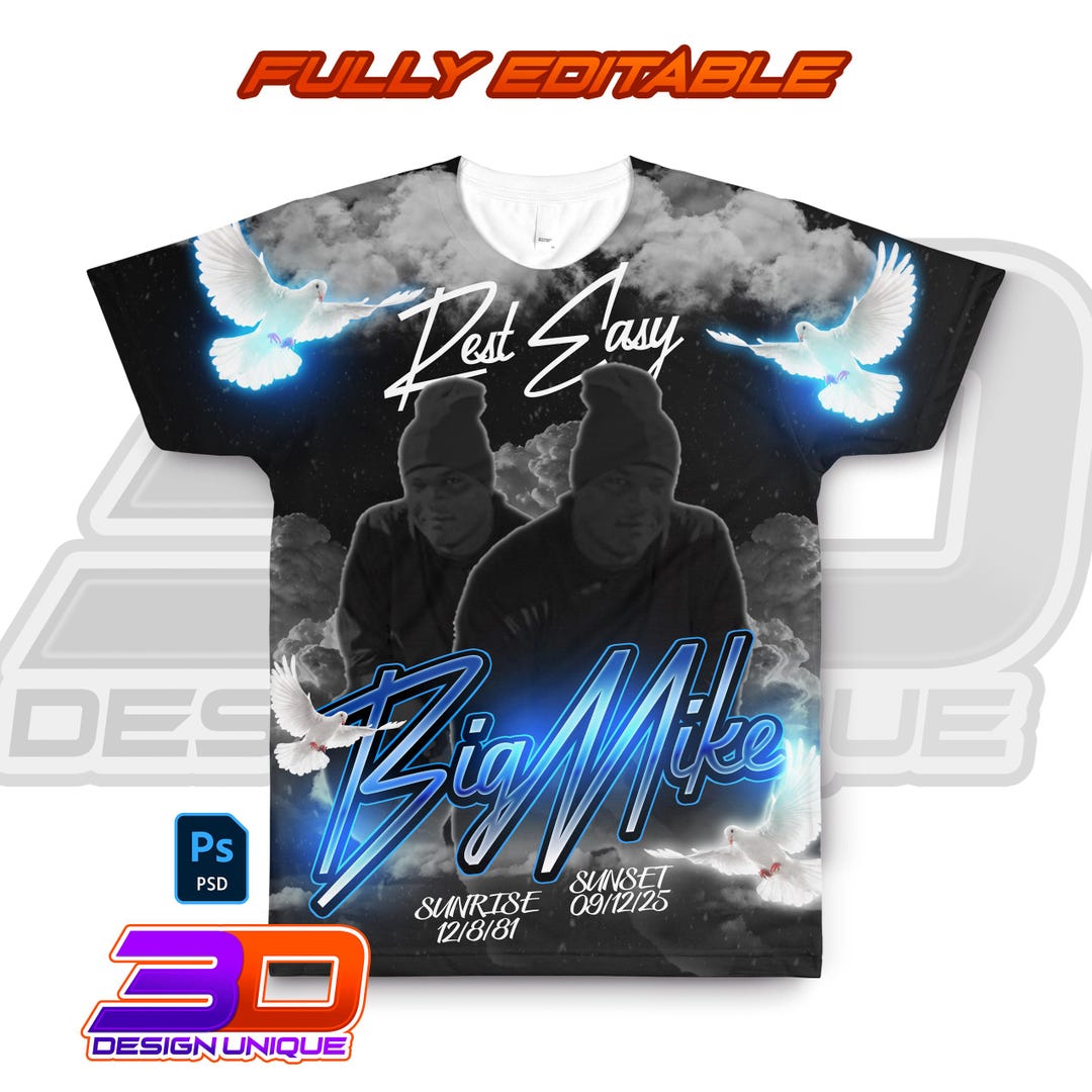 Editable Memorial T-shirt Template, RIP Photoshop PSD for Sublimation ...