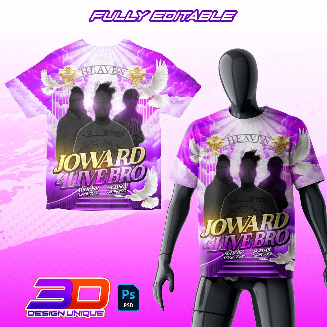 Editable Memorial T-shirt Template, RIP Photoshop PSD for Sublimation ...