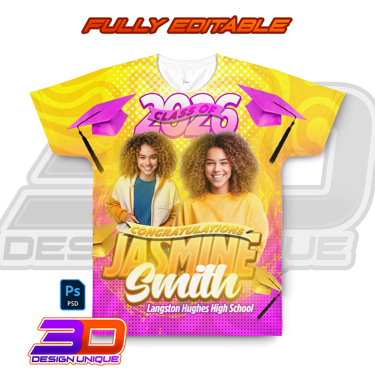 Graduation T-shirt Template PSD: Editable Senior Shirt Design ...
