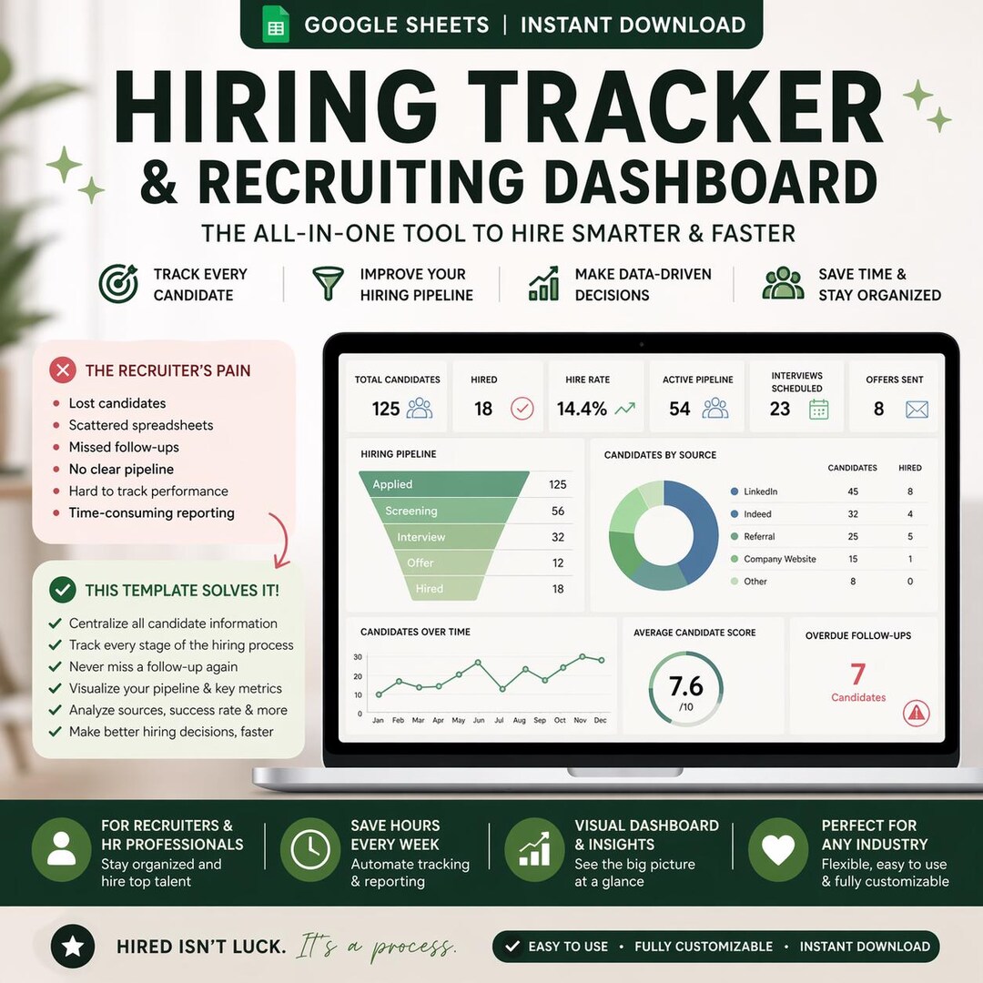 Hiring Tracker & Recruiting Dashboard | Candidate Tracking Spreadsheet ...