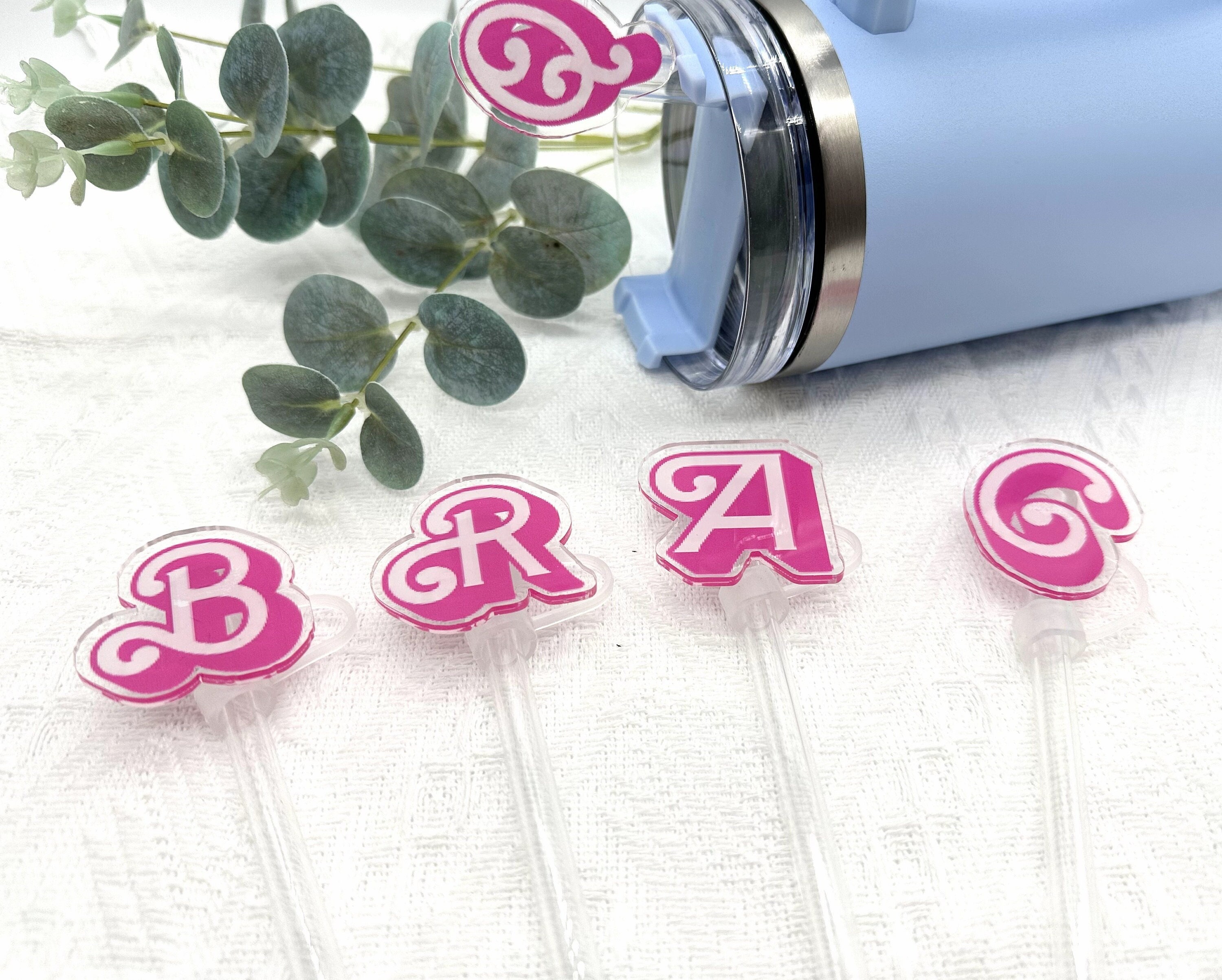 Customized Letter Straw Topper Cap,hot Pink Straw Topper,cute Stanley ...