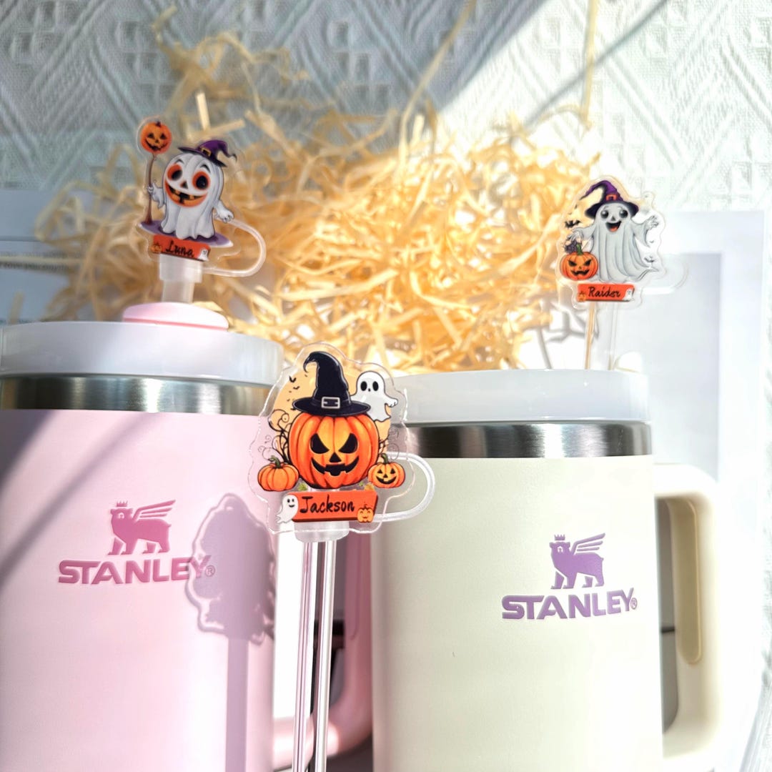 Personalized Ghost & Pumpkin Straw Topper for Stanley Tumbler Custom ...