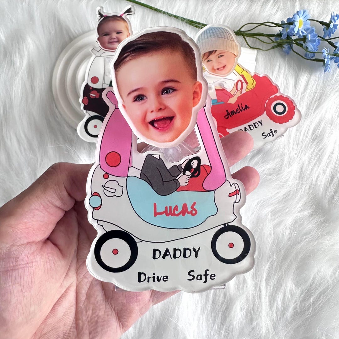 Kids Face Bobblehead for Dad, Drive Safe Daddy Gift, Personalized Car ...