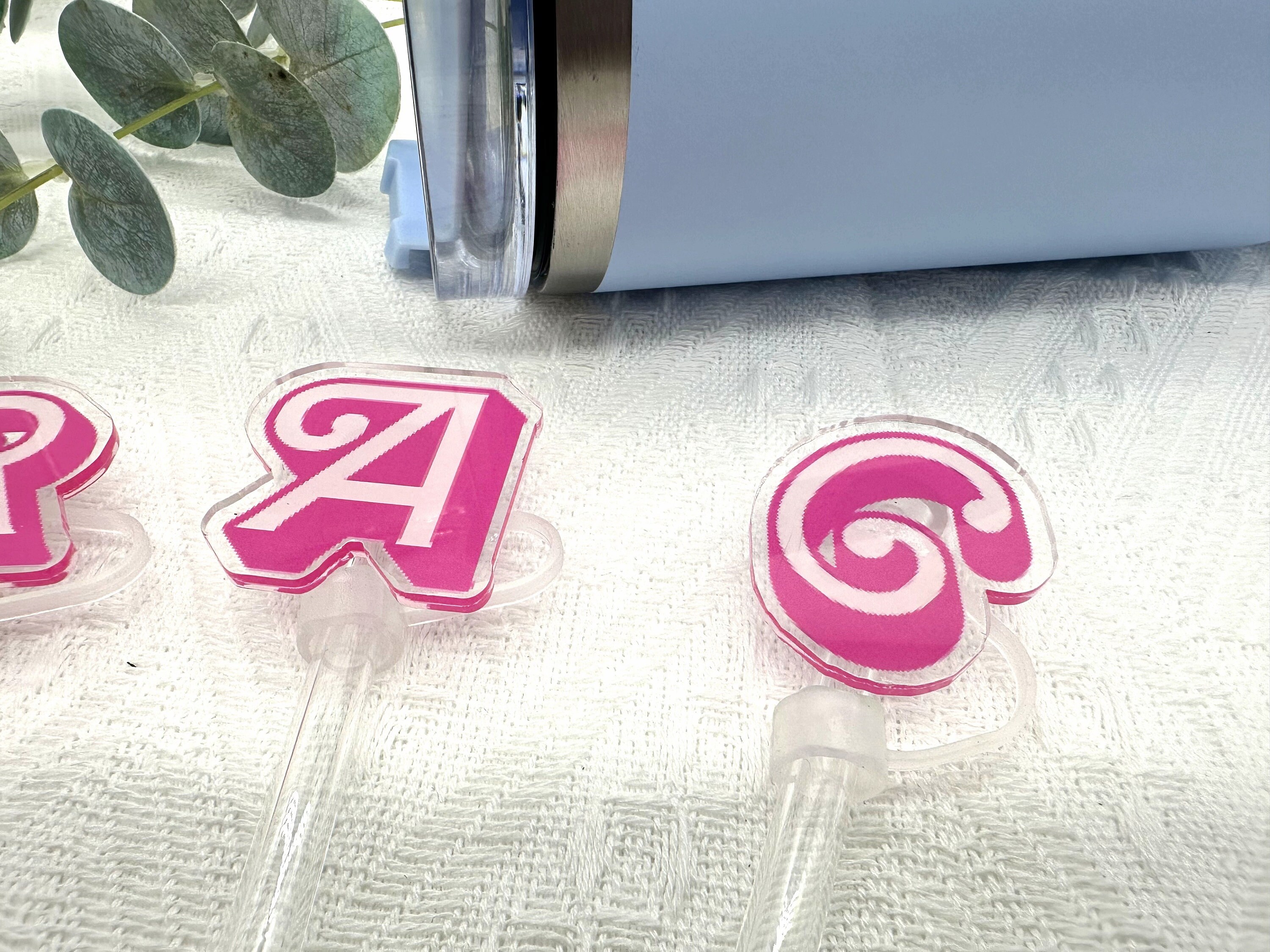 Customized Letter Straw Topper Cap,hot Pink Straw Topper,cute Stanley ...