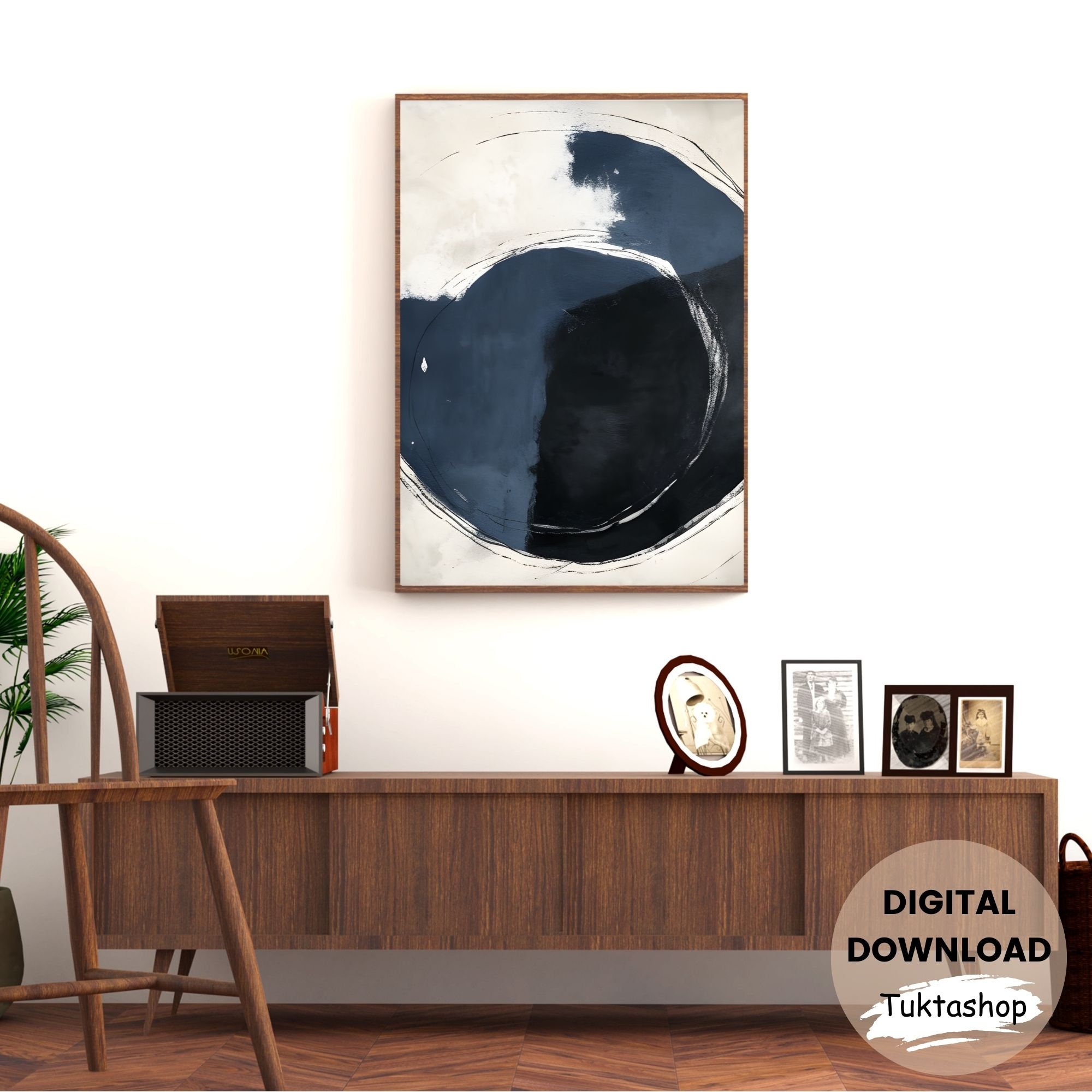 Set of 3 Prints Navy Blue Beach Abstract Gallery Wall Art, Neutral ...