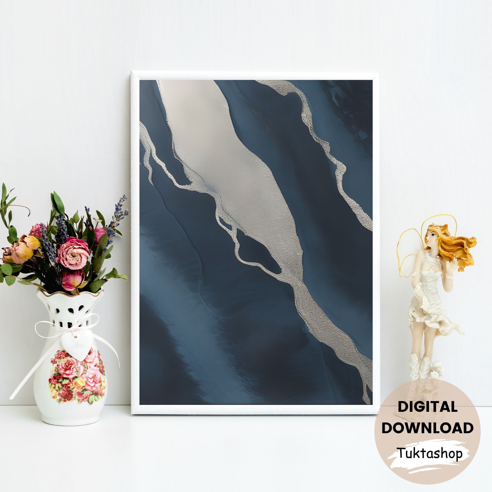 Set of 3 Prints Navy Blue Beach Abstract Gallery Wall Art, Neutral ...