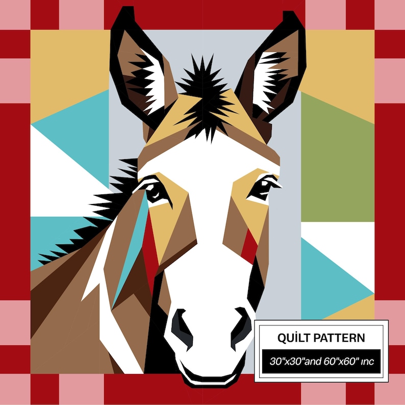 Donkey Quilt Pattern: Modern FPP • Animal Patchwork Quilt Block • FPP ...