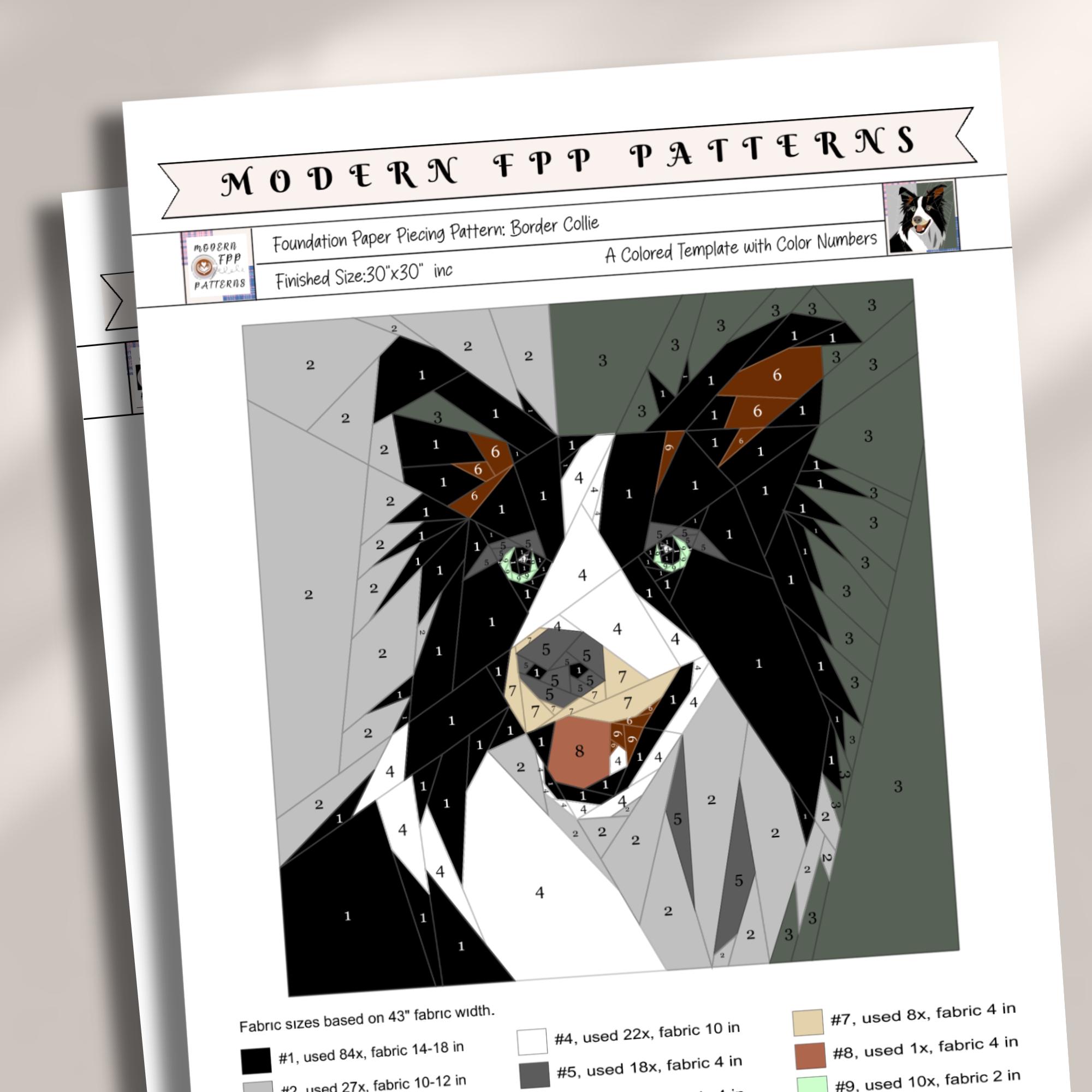 Border Collie FPP Quilt Pattern: Modern FPP • Animal Patchwork Quilt ...