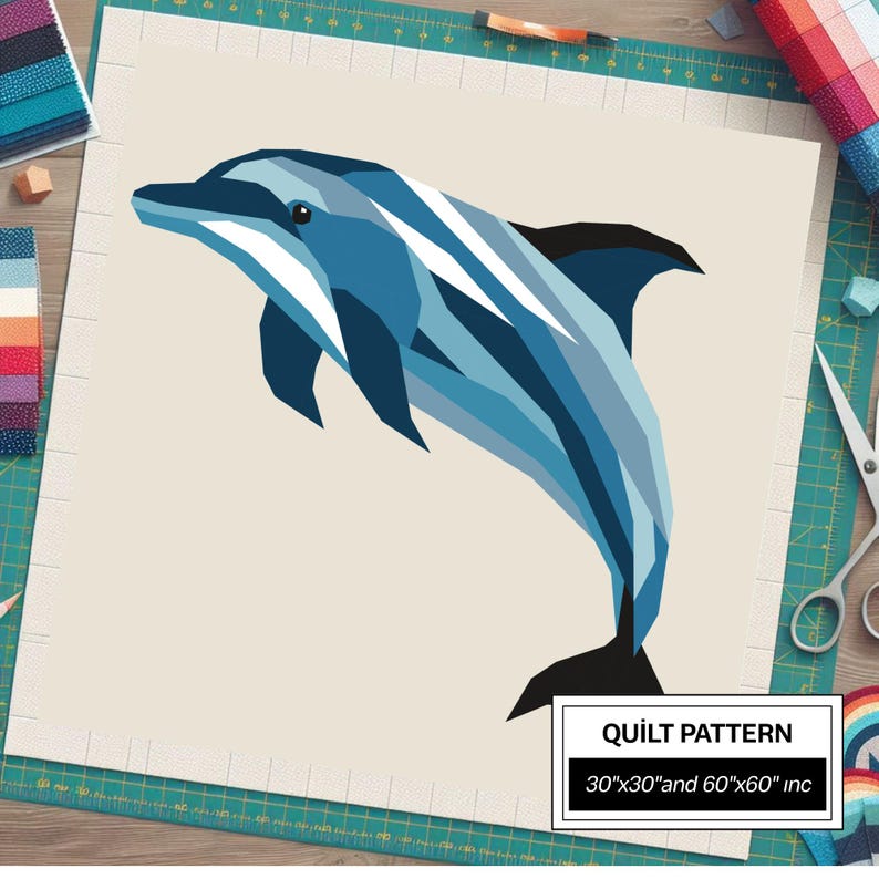 Dolphin FPP Quilt Pattern: Modern FPP • Animal Patchwork Quilt Block ...