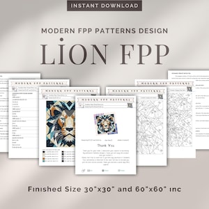 Lion Paper Piecing Pattern: FPP Quilt Design (PDF Download, 30x30/60x60 ...