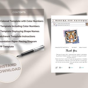 Tiger Quilt Pattern: FPP Animal Patchwork (PDF Download, 30x30/60x60 ...