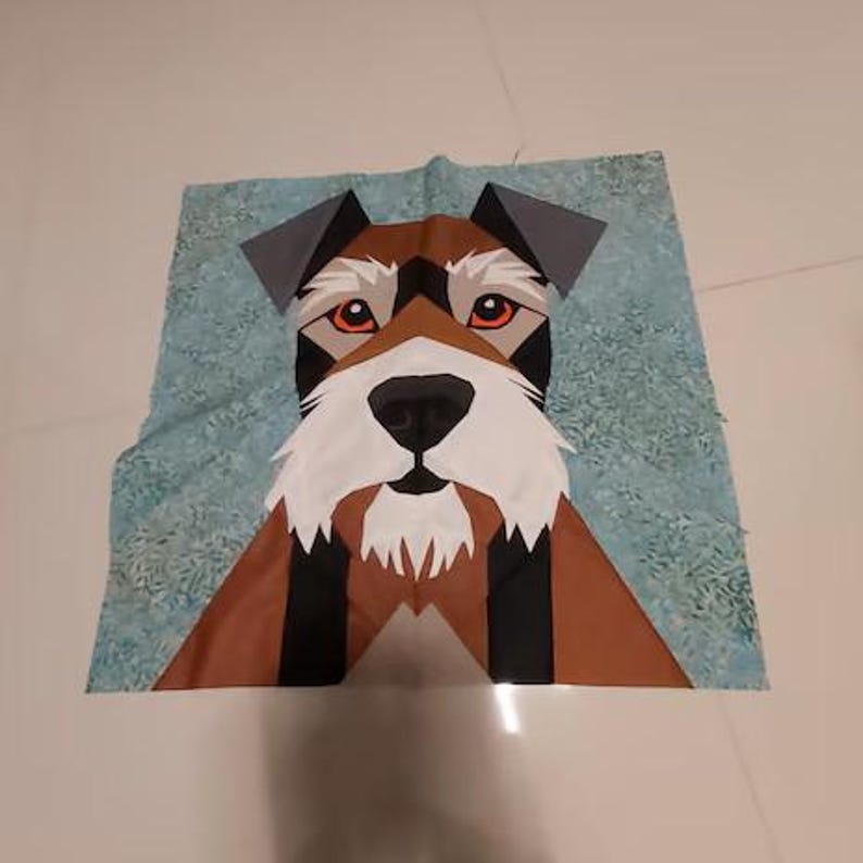 Schnauzer FPP Quilt Pattern: Modern FPP • Animal Patchwork Quilt Block ...