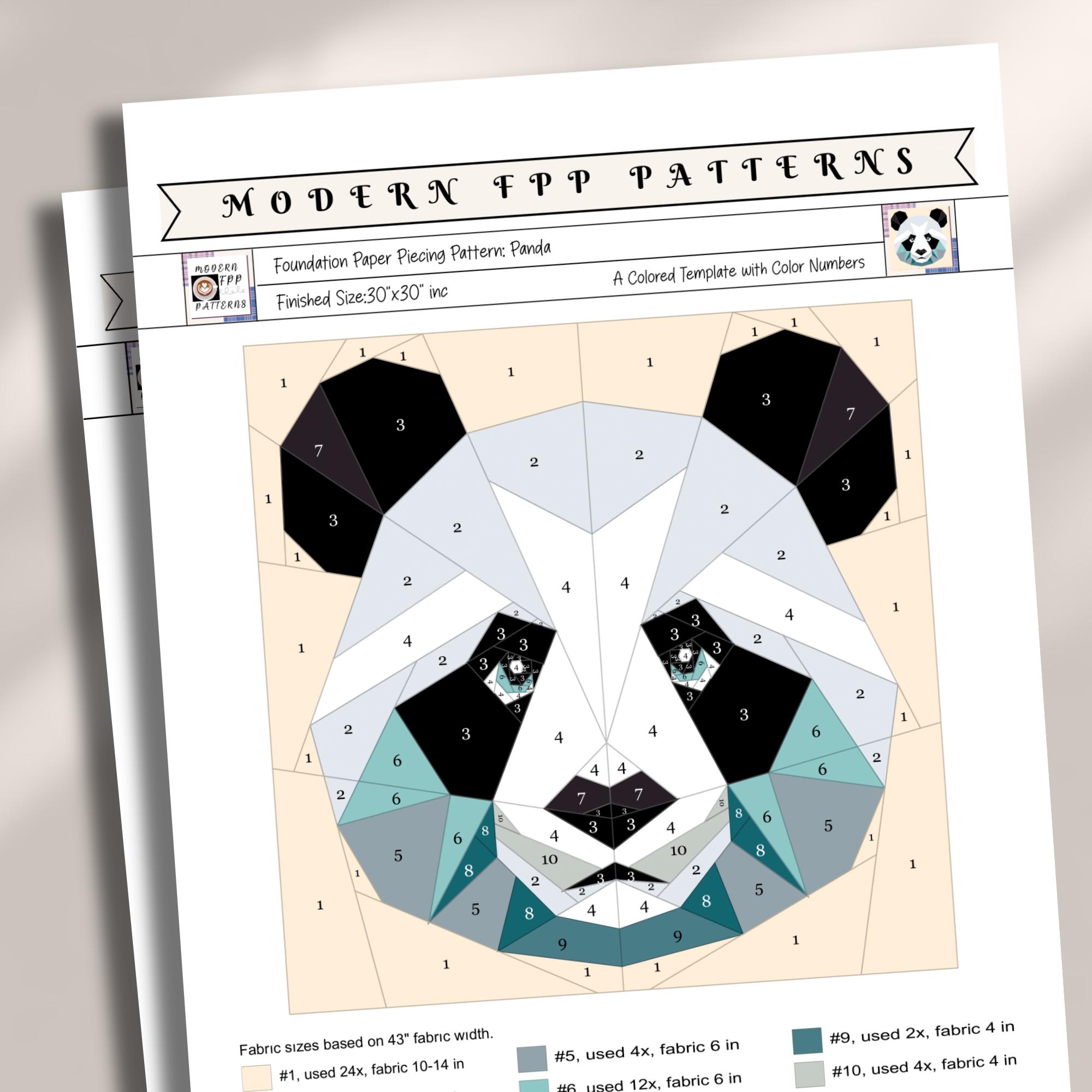 Panda FPP Quilt Pattern: Modern FPP • Animal Patchwork Quilt Block ...