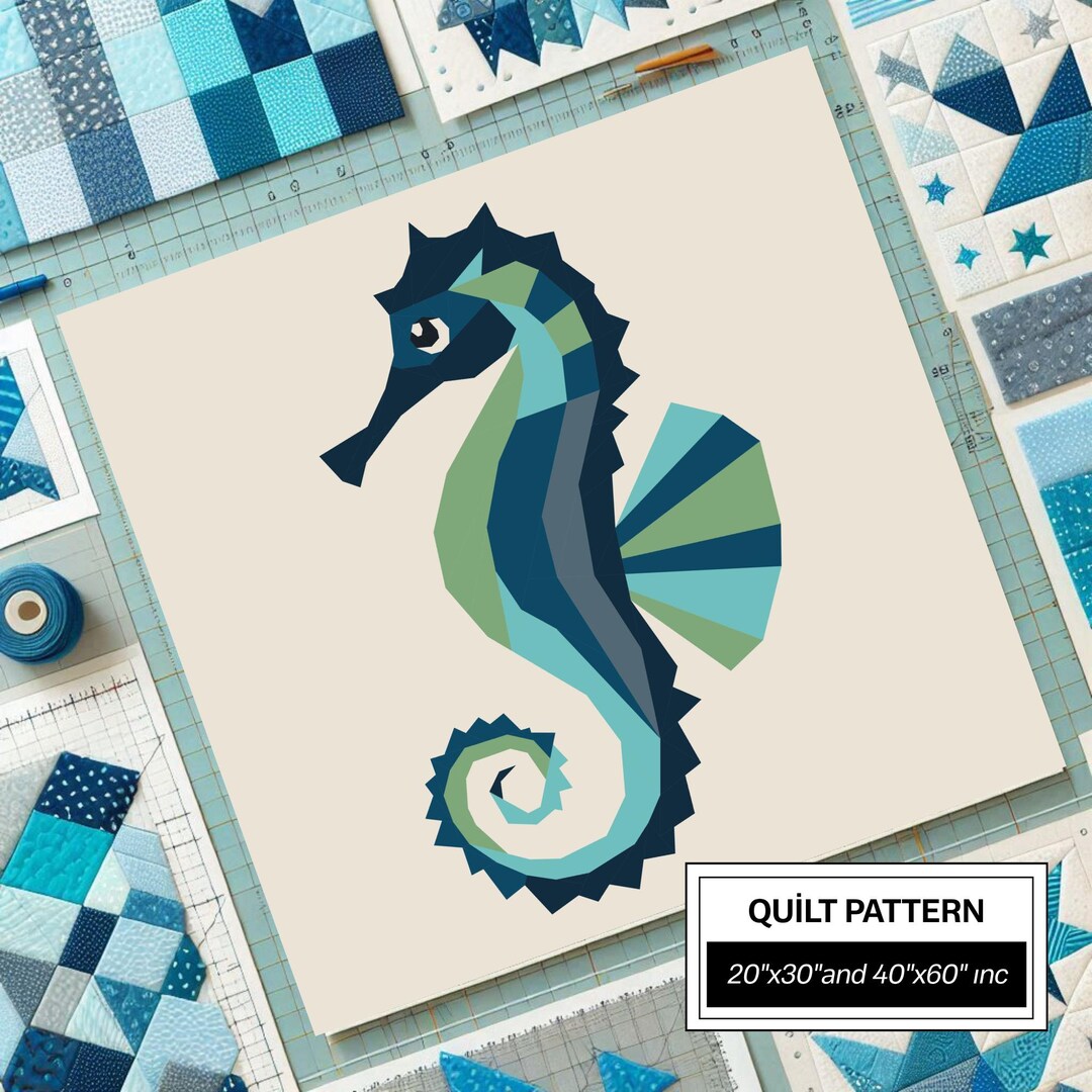 Seahorse FPP Quilt Pattern: Modern FPP • Animal Patchwork Quilt Block ...