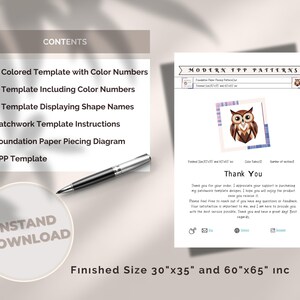 Owl Foundation Paper Piecing Pattern,quilt Pattern Owl Design,patchwork ...