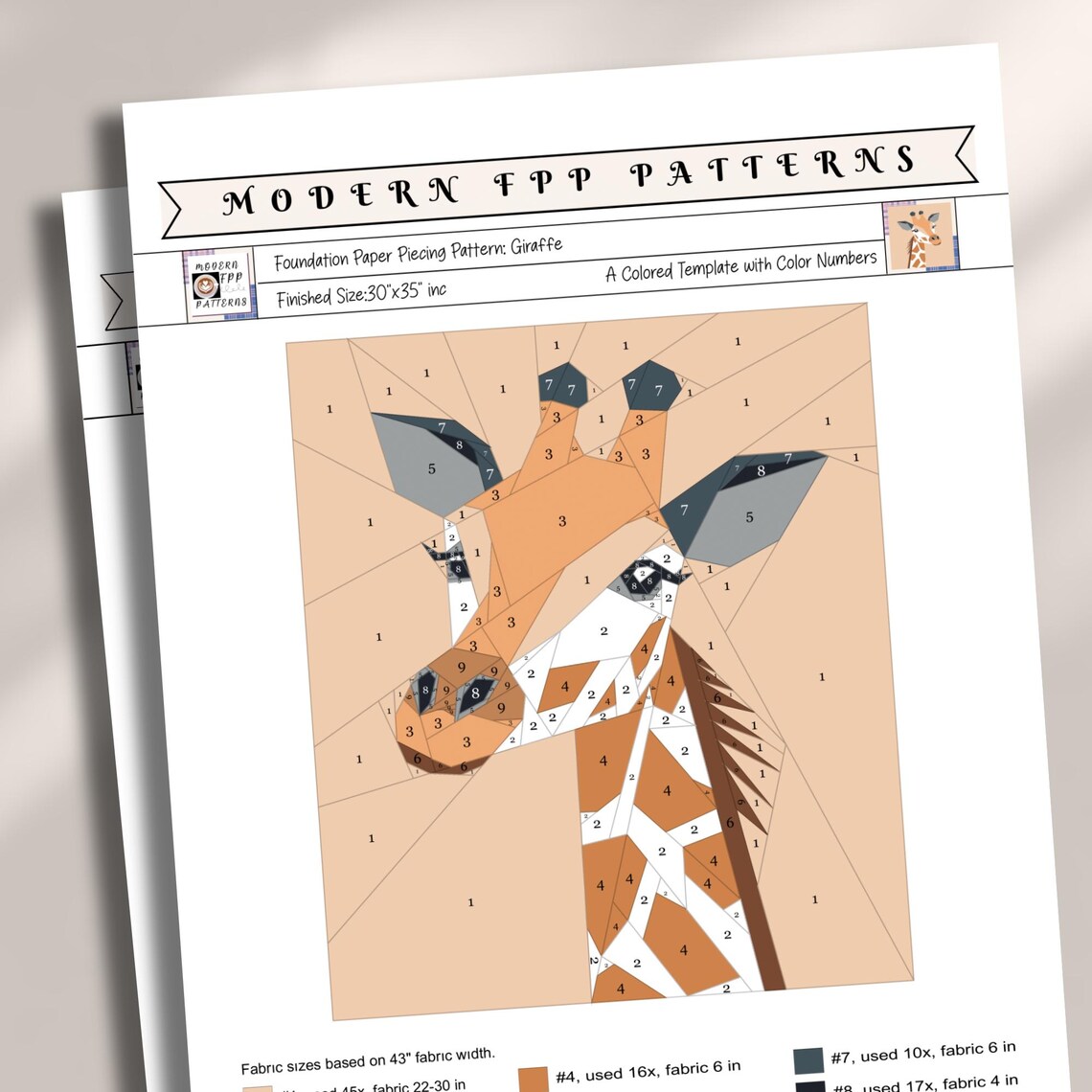 Giraffe FPP Quilt Pattern: Modern FPP • Animal Patchwork Quilt Block ...