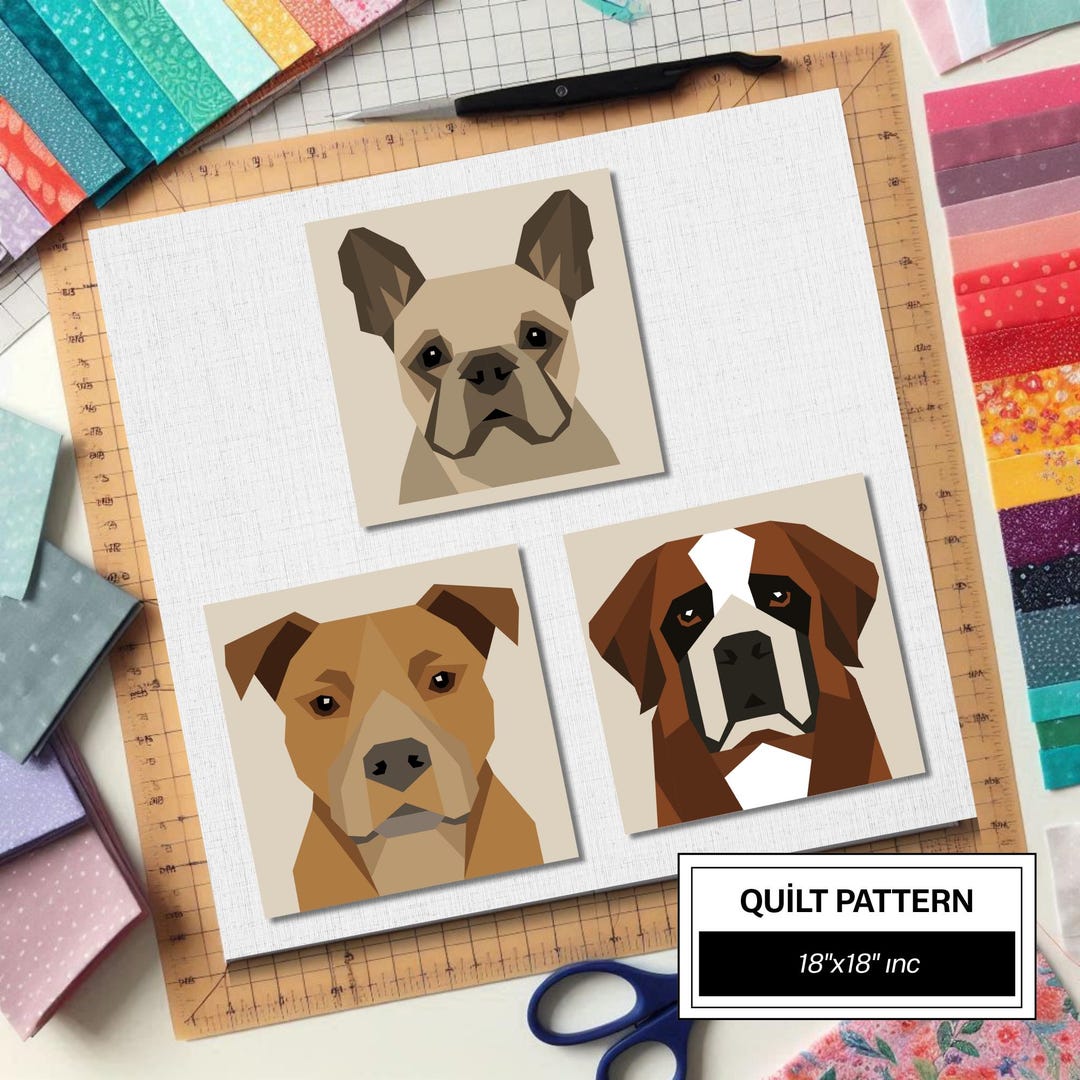 French Bulldog Pitbull Saint Bernard Dog FPP Quilt Pattern: Easy ...