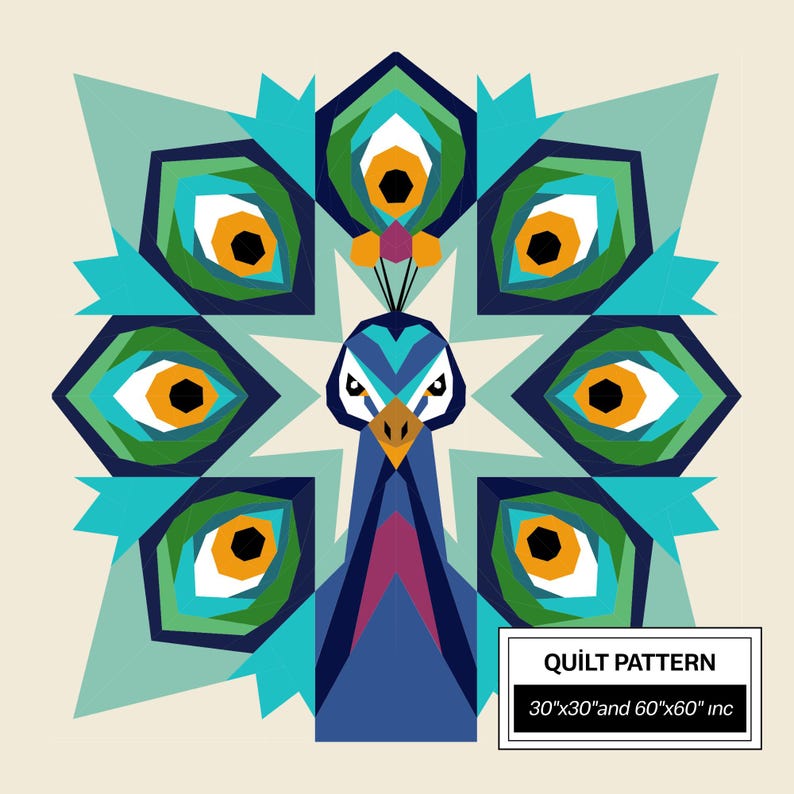 Peafowl FPP Quilt Pattern: Modern FPP • Animal Patchwork Quilt Block ...