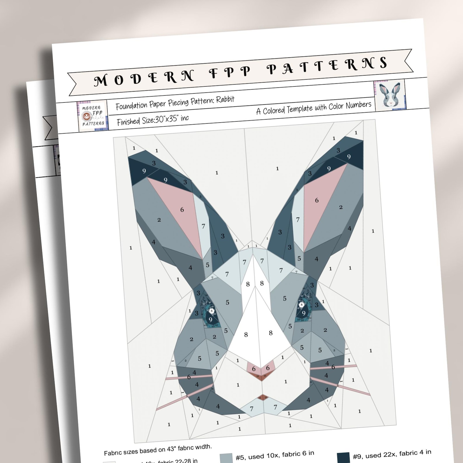 Rabbit FPP Quilt Pattern: Modern FPP • Animal Patchwork Quilt Block ...