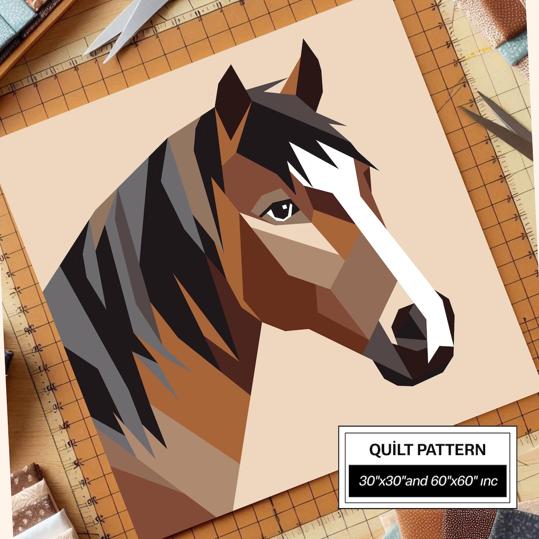 Horse FPP Quilt Pattern: Modern FPP • Animal Patchwork Quilt Block • FPP Vorlagen (30x30/60x60 ...