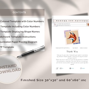 Fox Foundation Paper Piecing Pattern,quilt Pattern Fox Design,patchwork ...