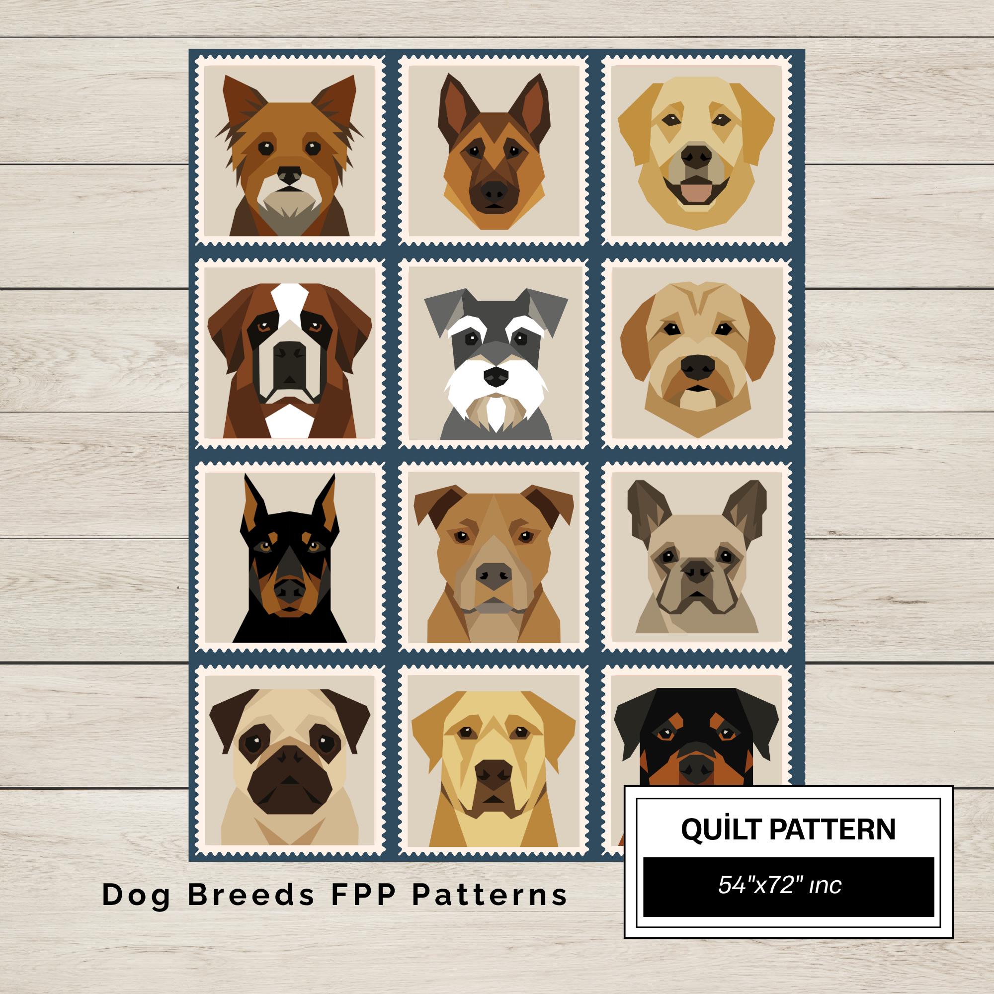 Dog Breeds FPP Quilt Pattern: Easy Beginner Quilt Block • FPP Vorlagen ...