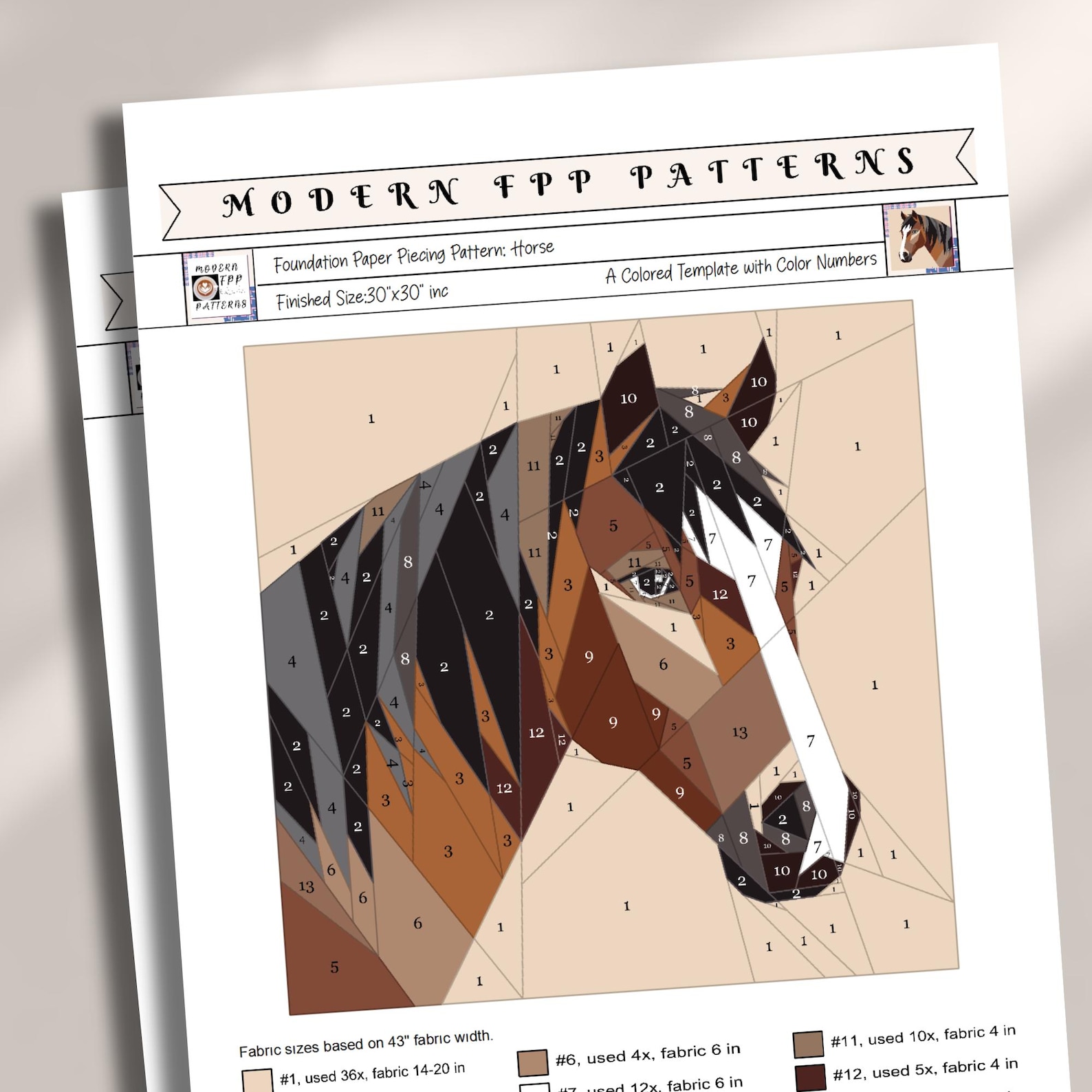 Horse FPP Quilt Pattern: Modern FPP • Animal Patchwork Quilt Block ...
