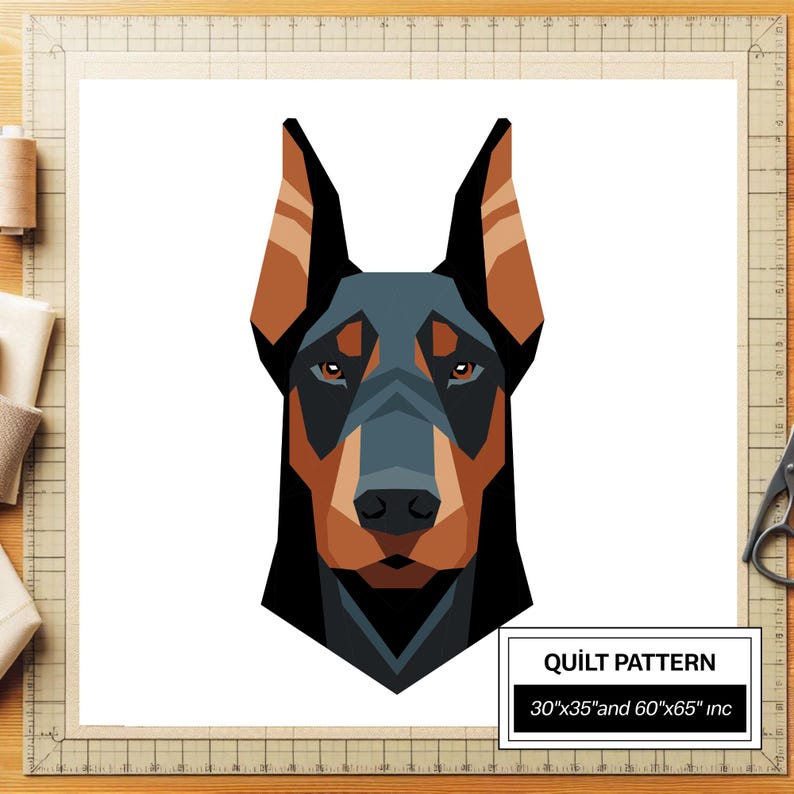 Doberman FPP Quilt Pattern: Modern FPP • Animal Patchwork Quilt Block ...