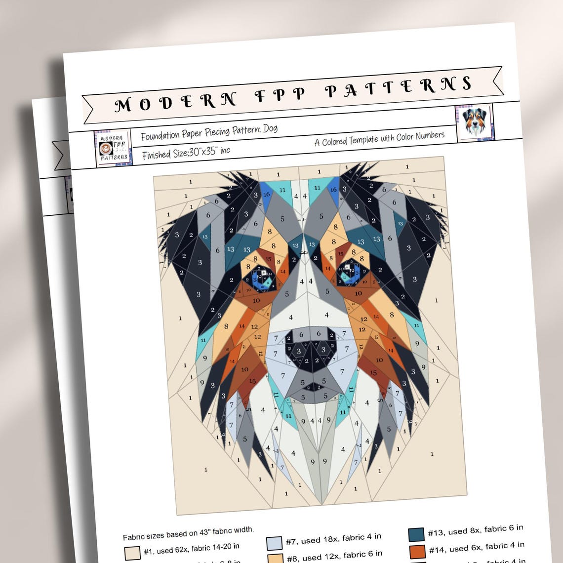 Dog FPP Quilt Pattern: Modern FPP • Animal Patchwork Quilt Block • FPP ...