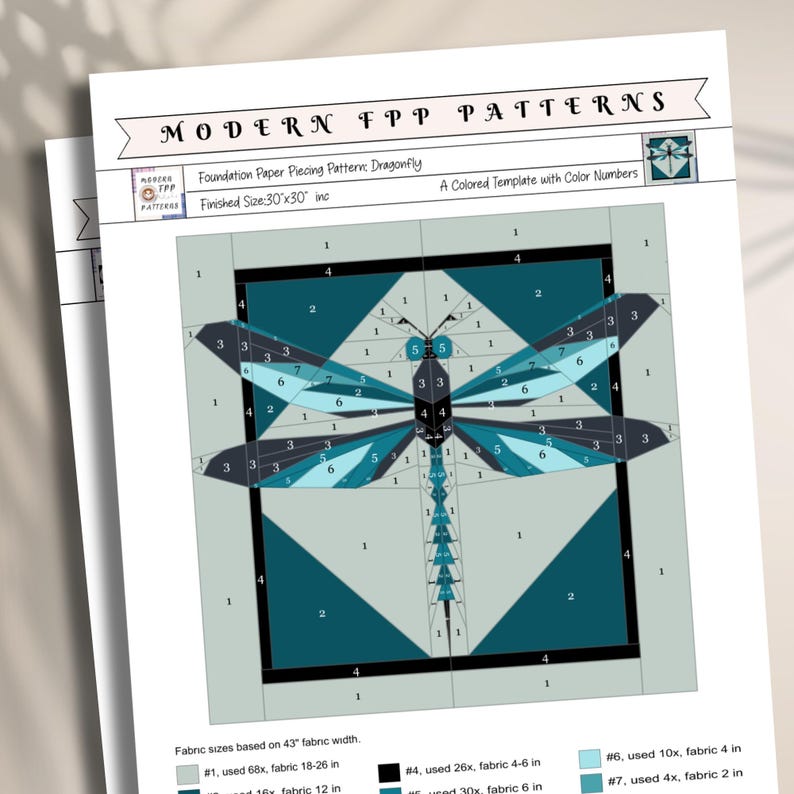 Dragonfly FPP Quilt Pattern: Modern FPP • Animal Patchwork Quilt Block ...
