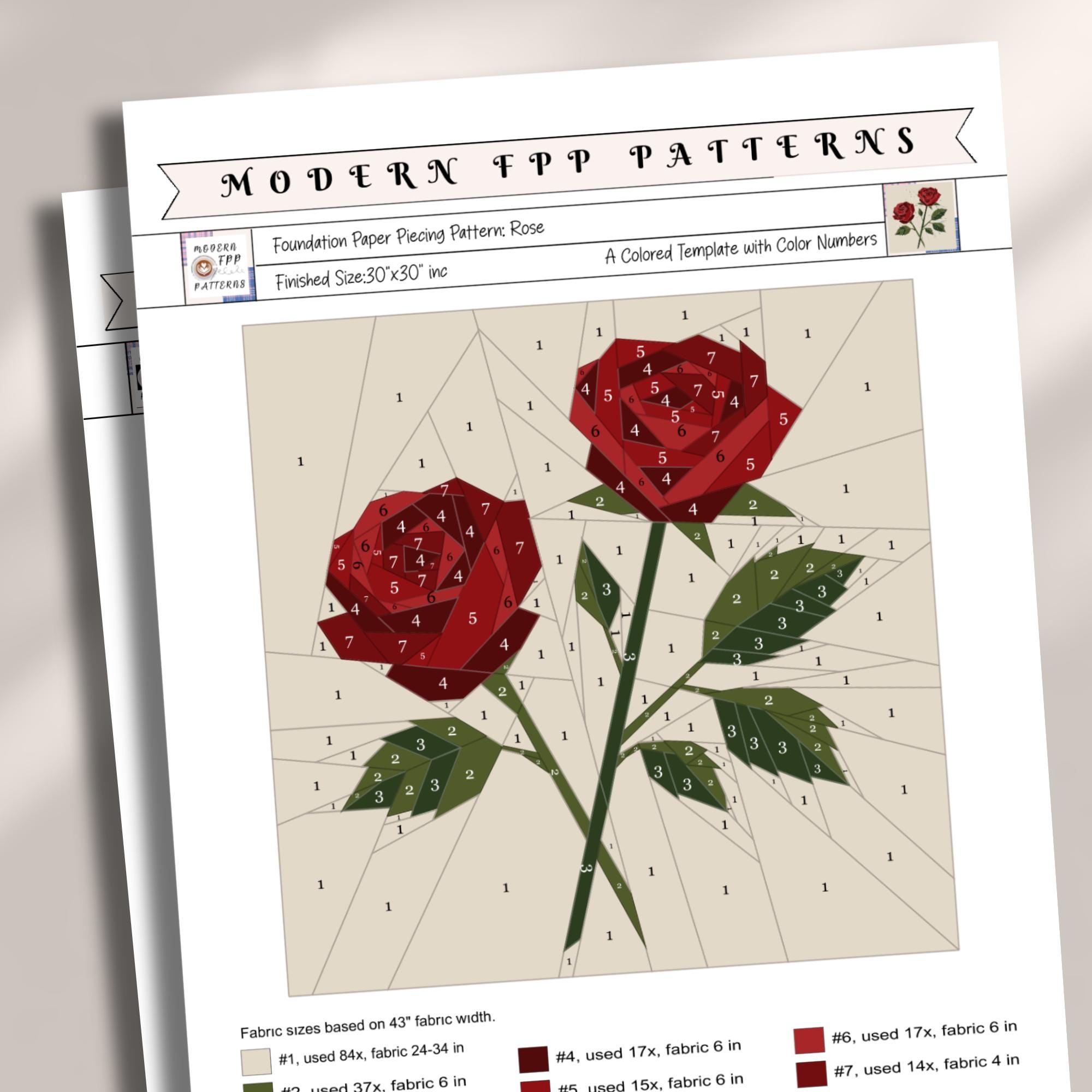 Rose FPP Quilt Pattern: Modern FPP • FPP Vorlagen • Flower Patchwork ...