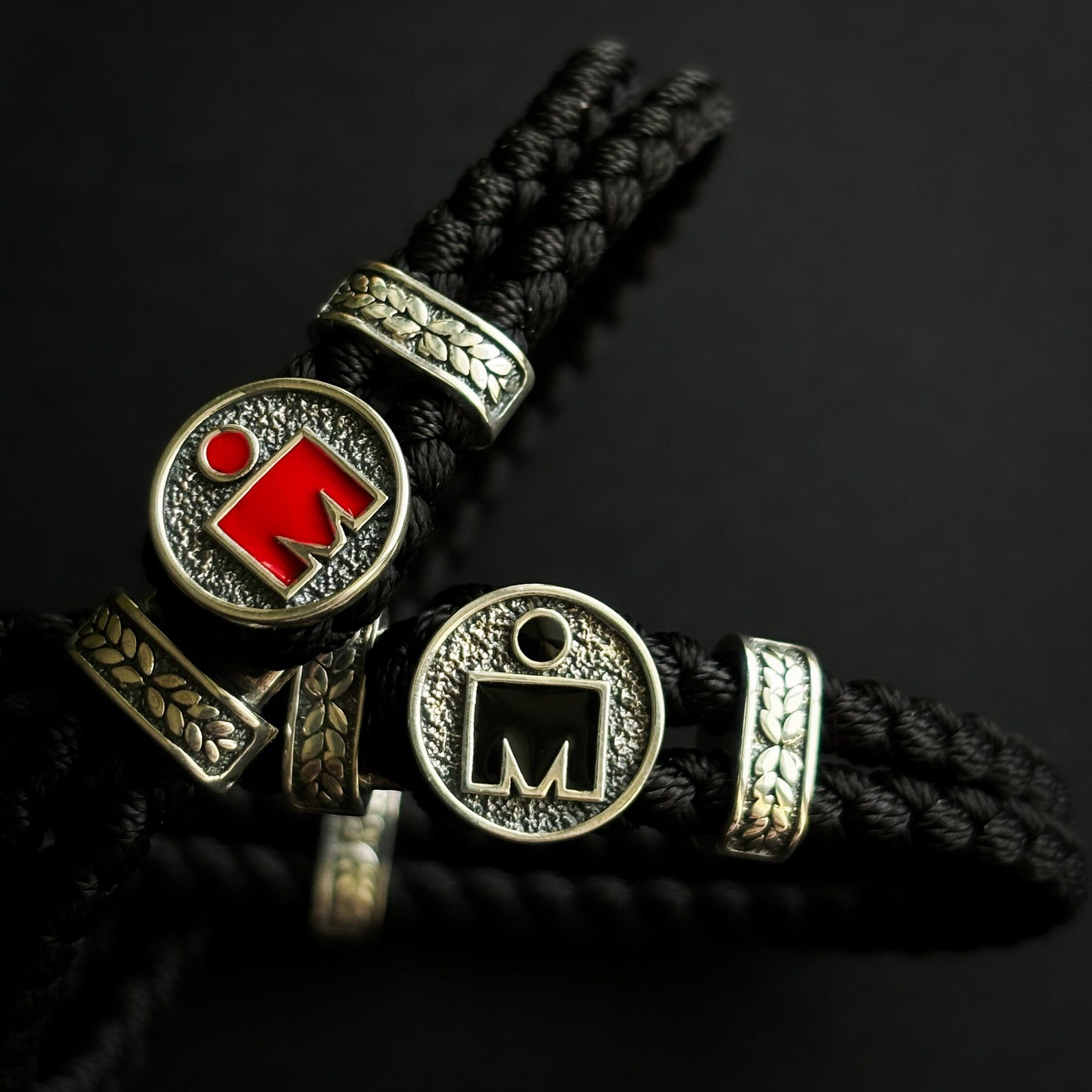 Sterling Silver Triathlon Bracelet, Red or Black Enamel Charm, Black ...