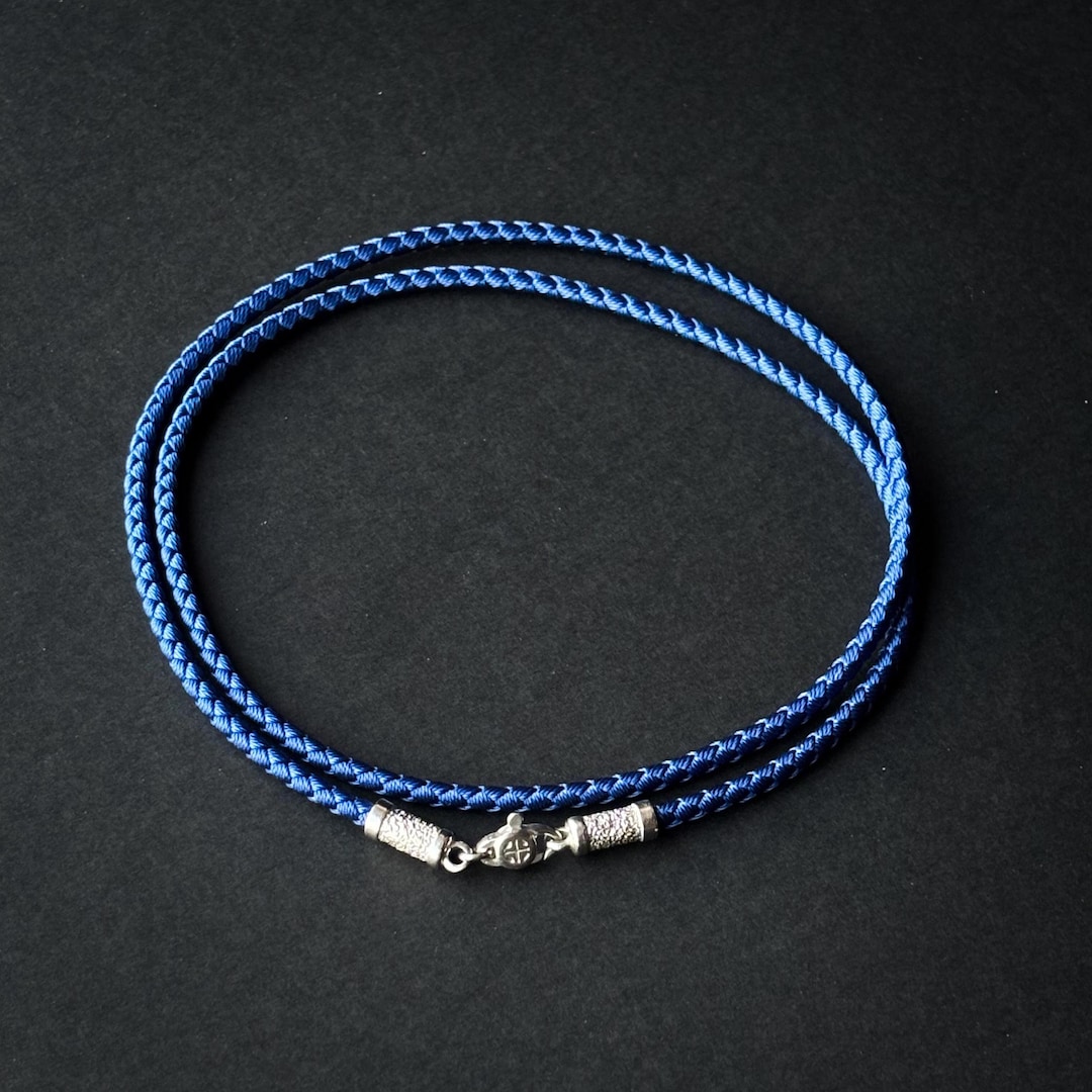 Navy Blue Cord Necklace Silk Cord Necklace 3mm Silk Lace With Silver ...