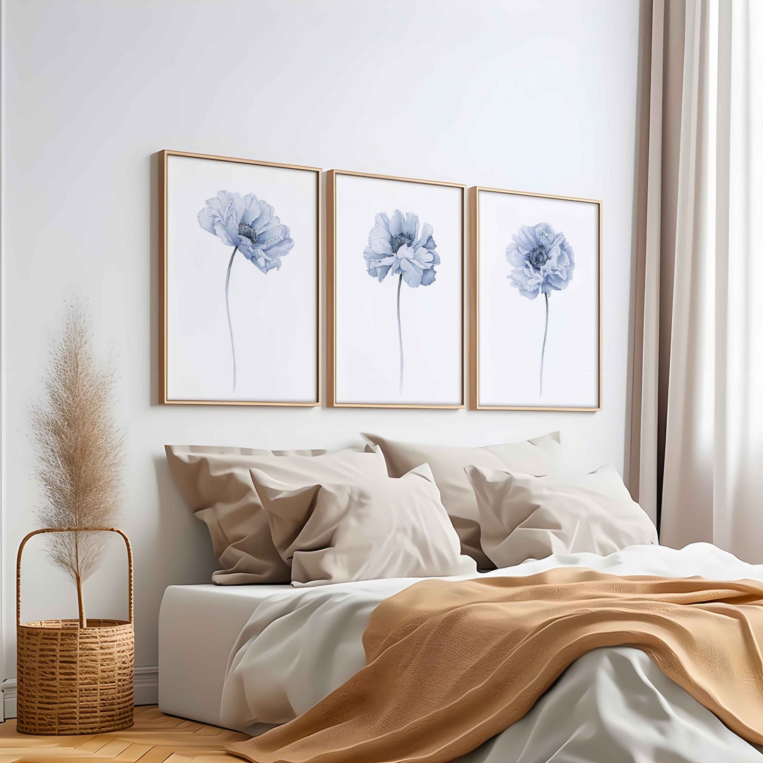 Blue Flowers Watercolor, Flower Paintings Set of 3, Flowers Prints ...