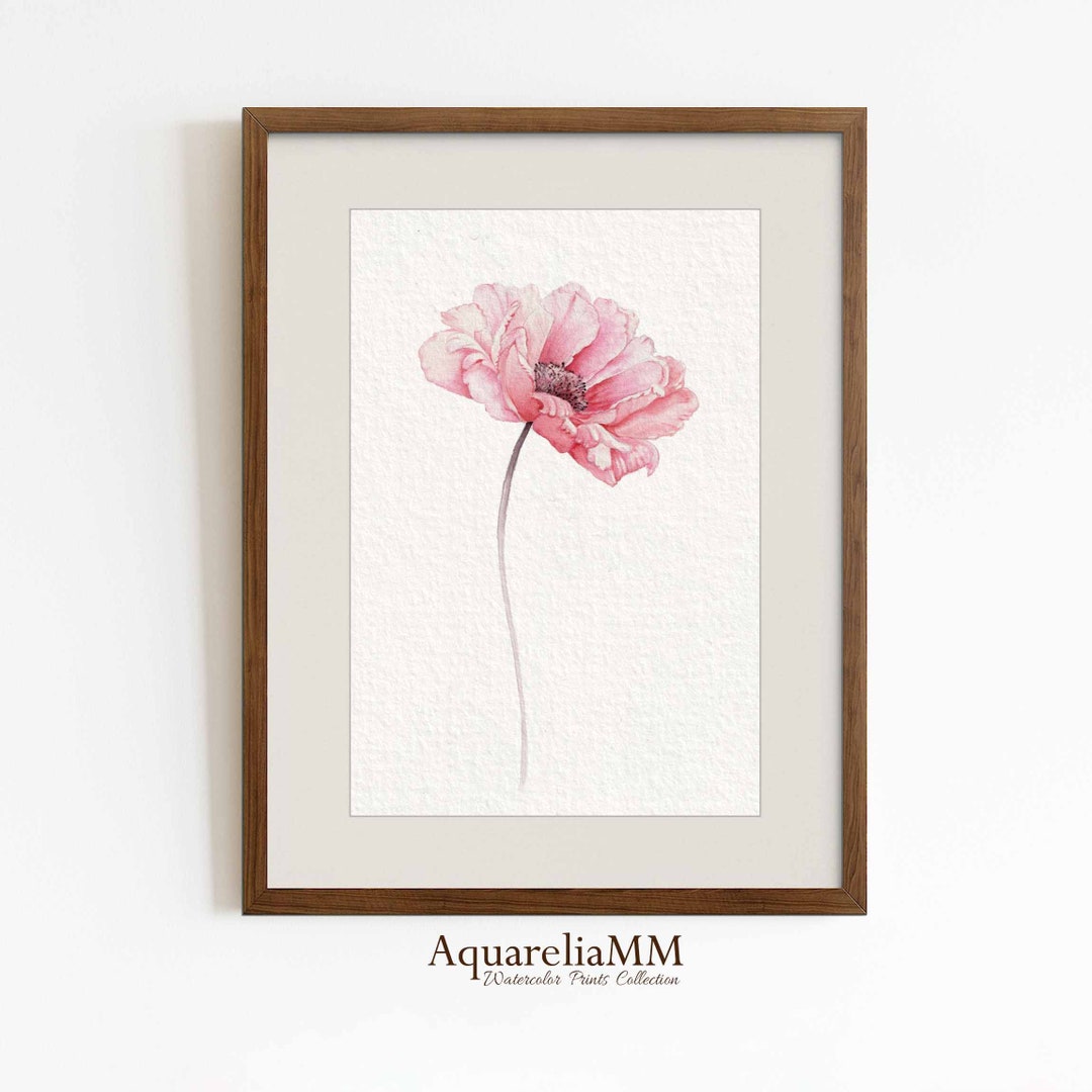 Pink Aesthetic Botanical Art Prints, Pink Peony Wall Decor, Watercolor ...
