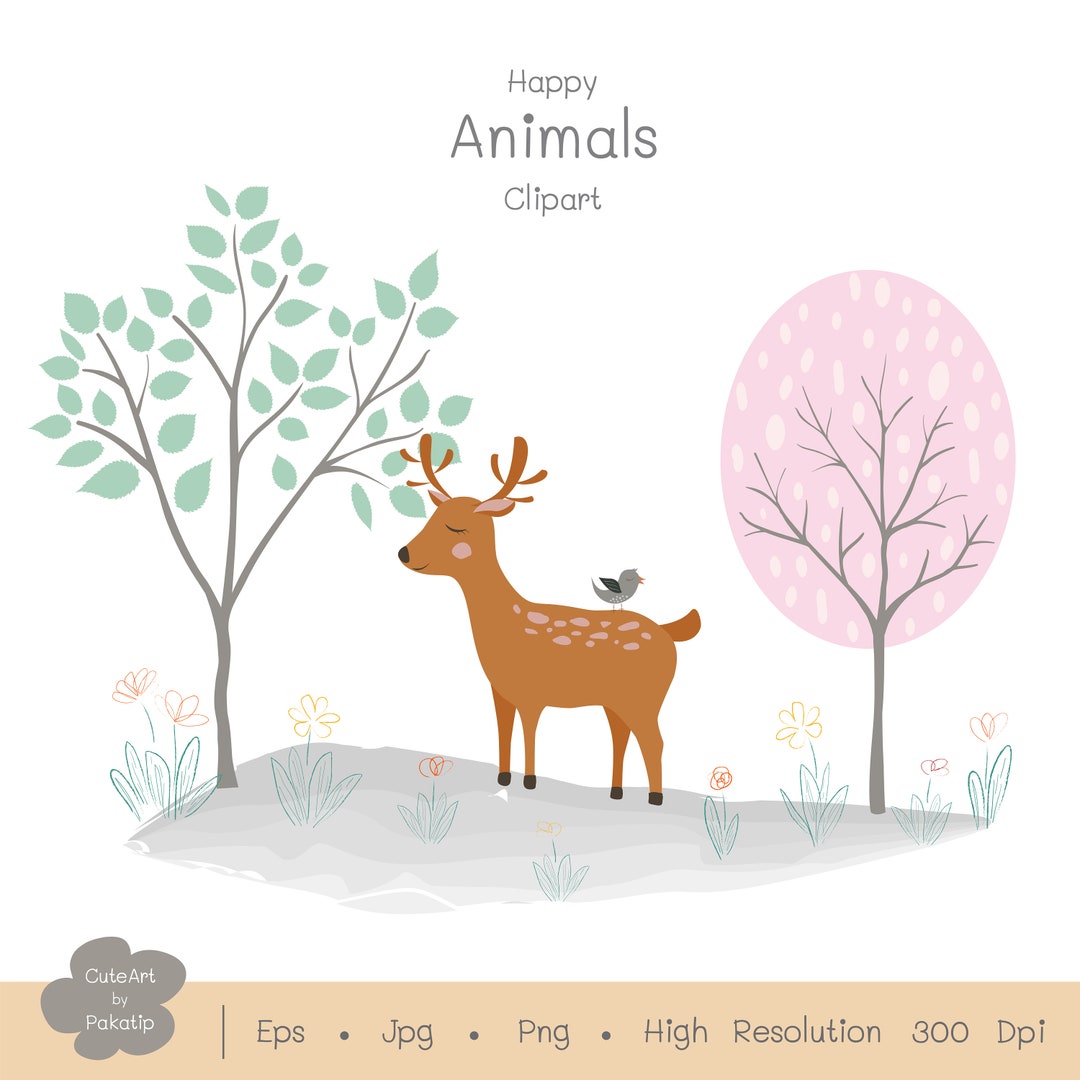 Cute Animals Clipart,happy Animals Woodland,wild Animals Clipart,forest ...